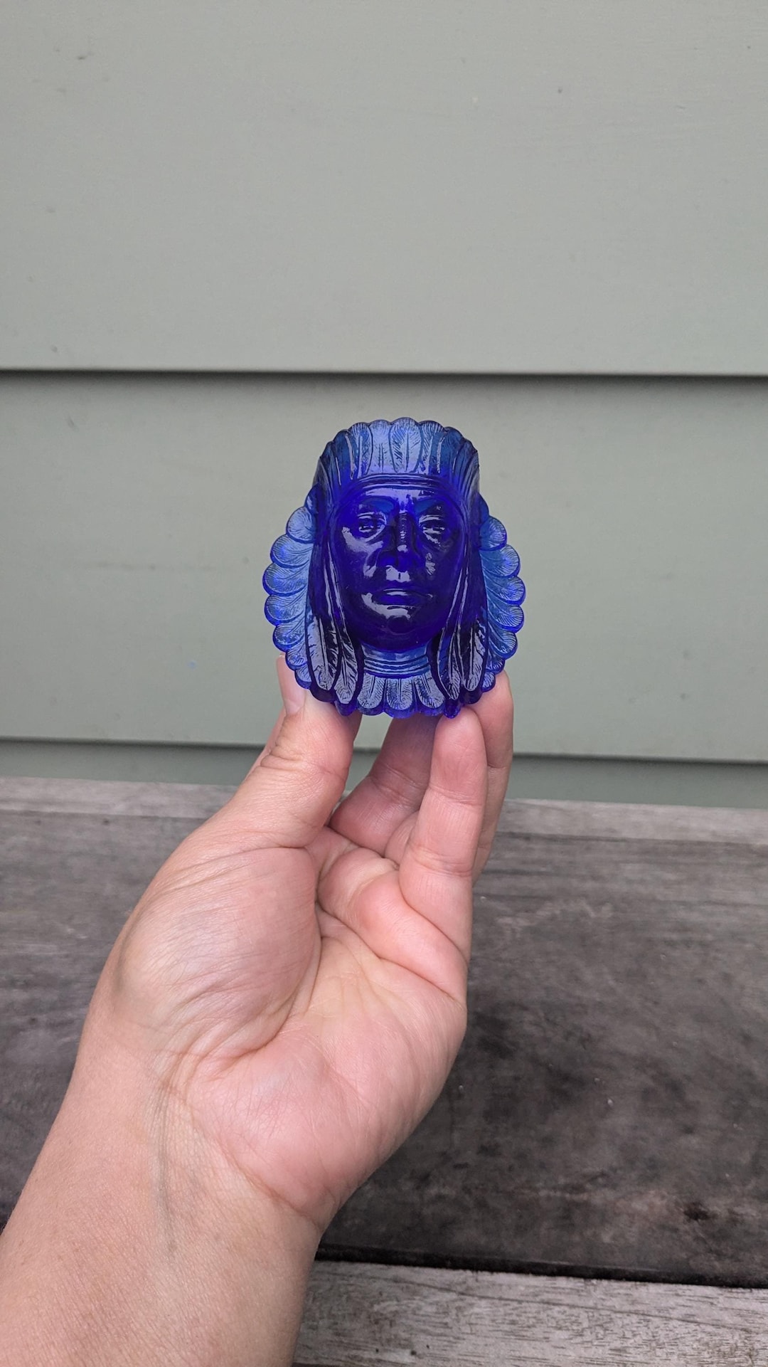 Vintage Boyd Glass Cobalt Blue Native American Indian Chief Toothpick ...