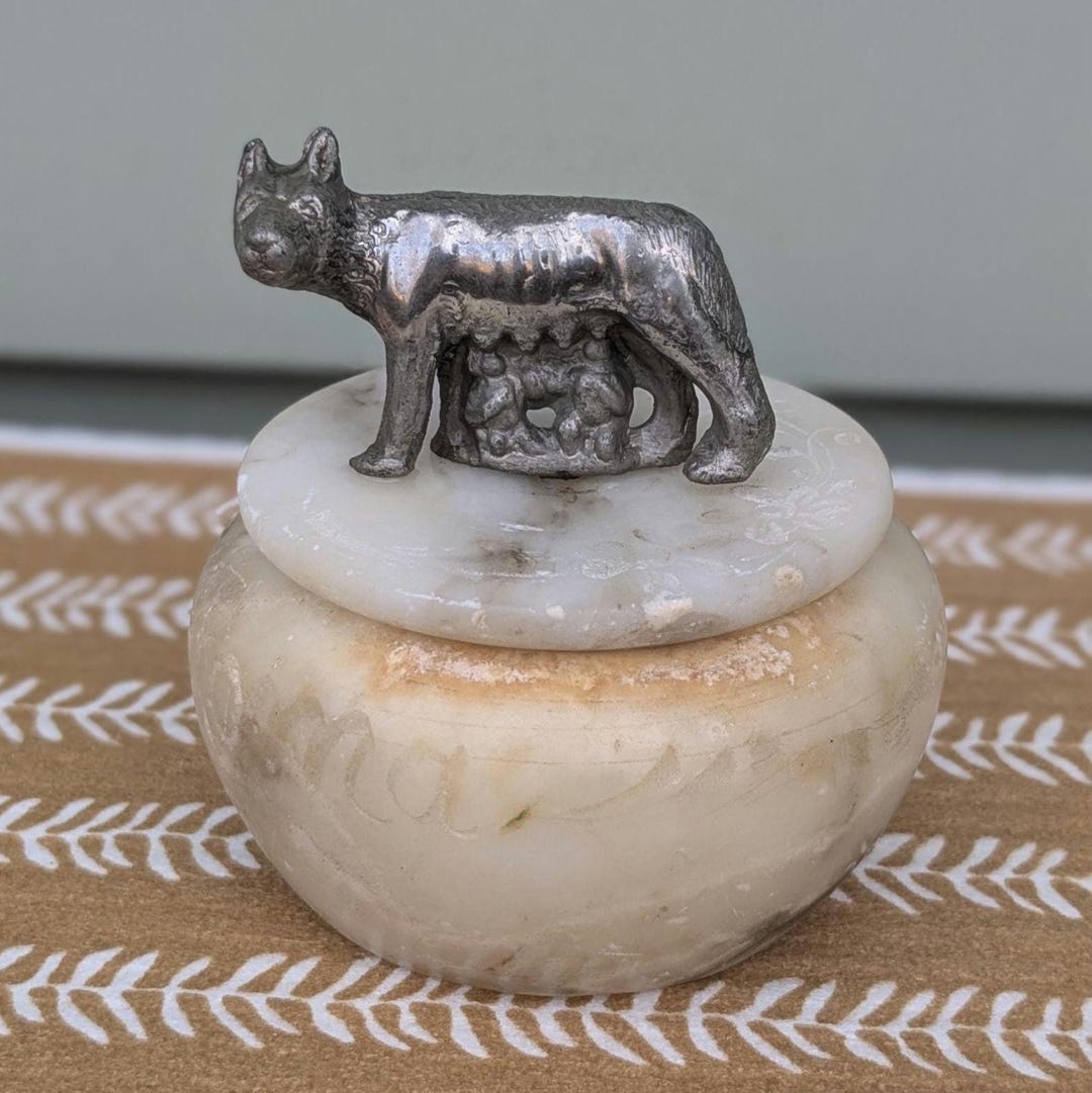 Vintage Italian Marble Trinket Box Depiciting Legand Wolf With Romulas ...