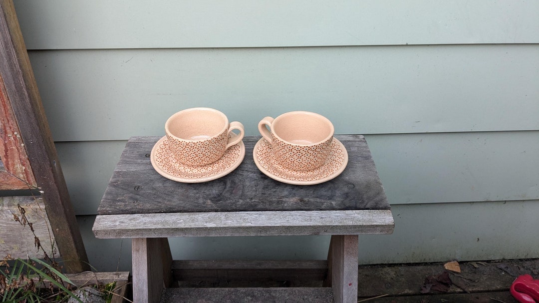 Vintage Hand Painted Mexican Pottery Cup and Saucer, Set of Two, Brown ...