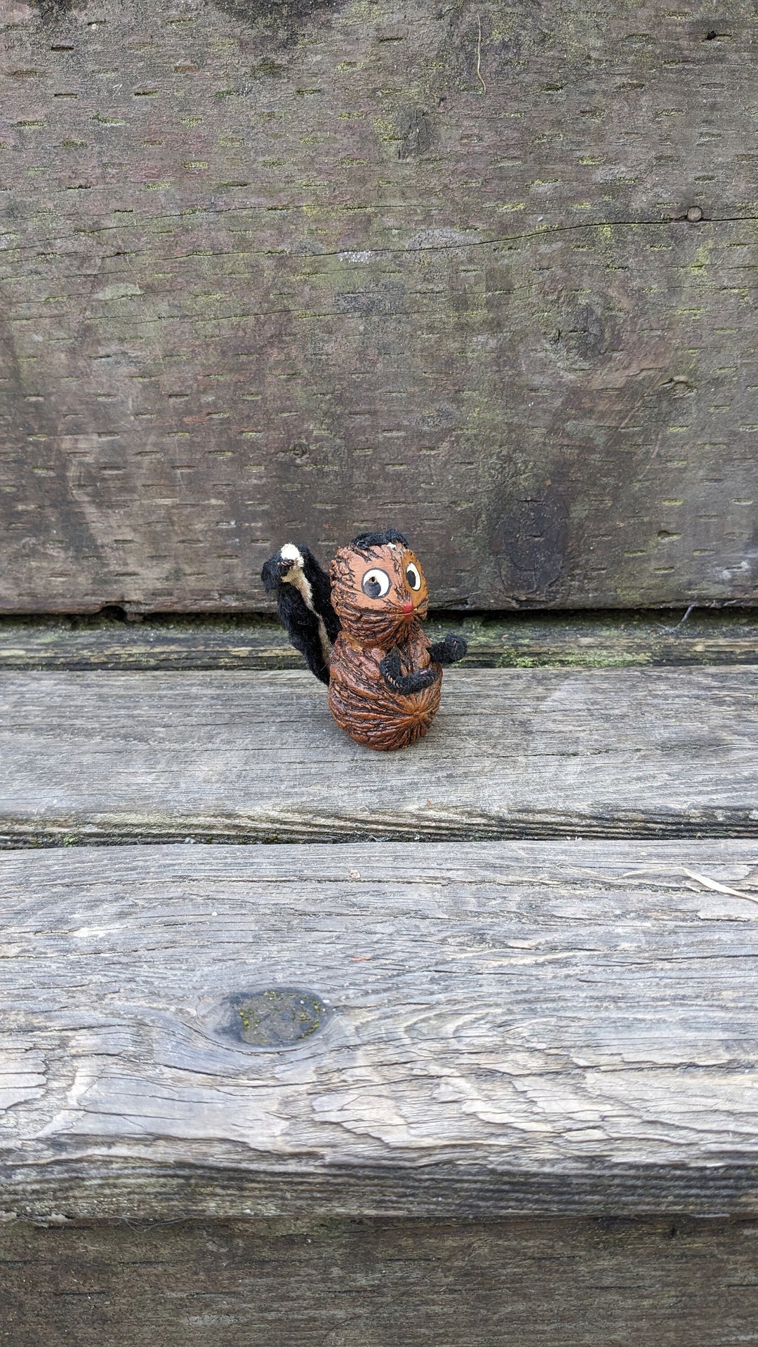 Adorable Vintage Walnut Skunk Folk Art, Handmade With Lots of Cute ...