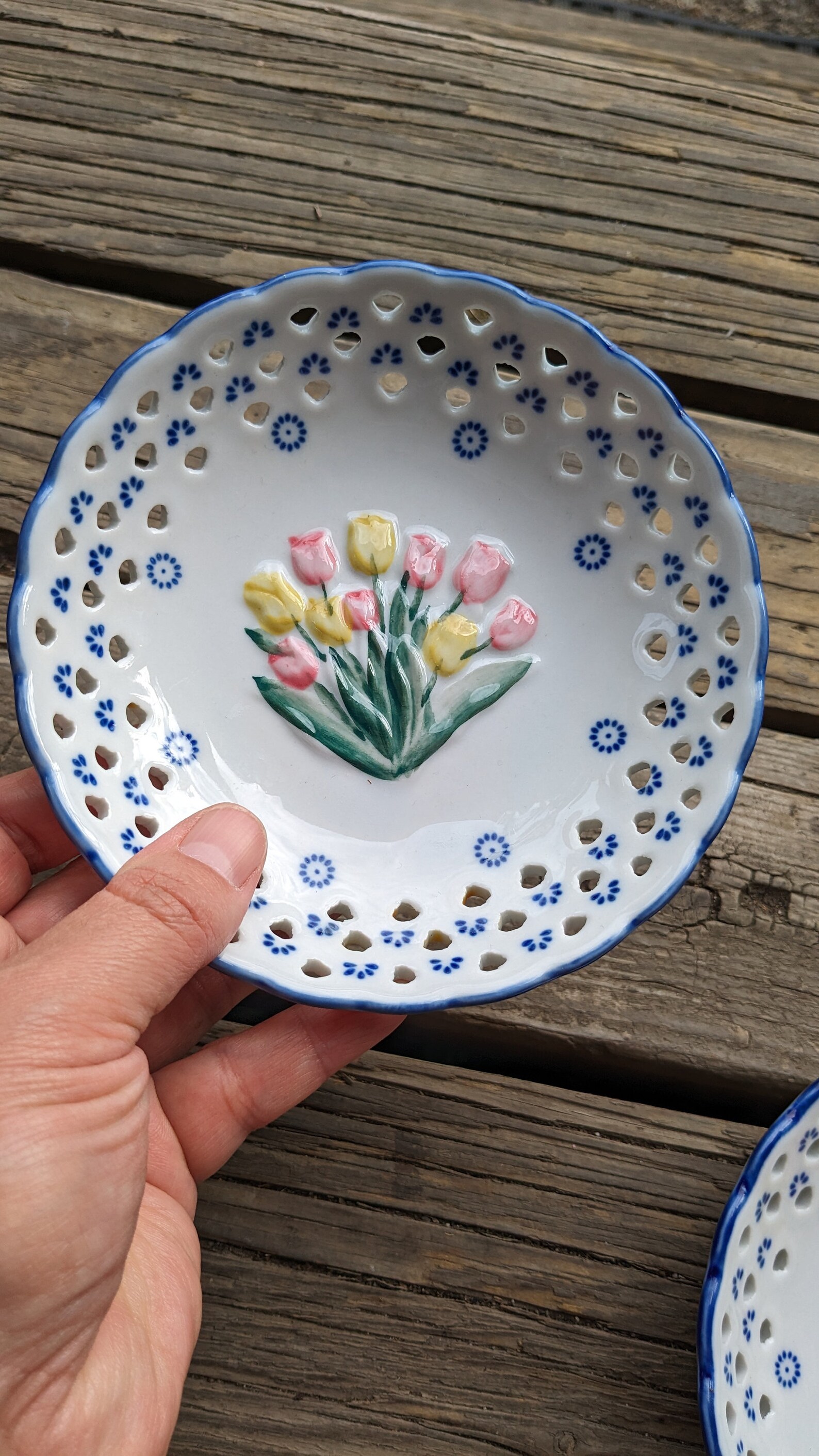 Set of Two Vintage Delftware Porcelain Blue, Hand Painted Raised Tulip ...