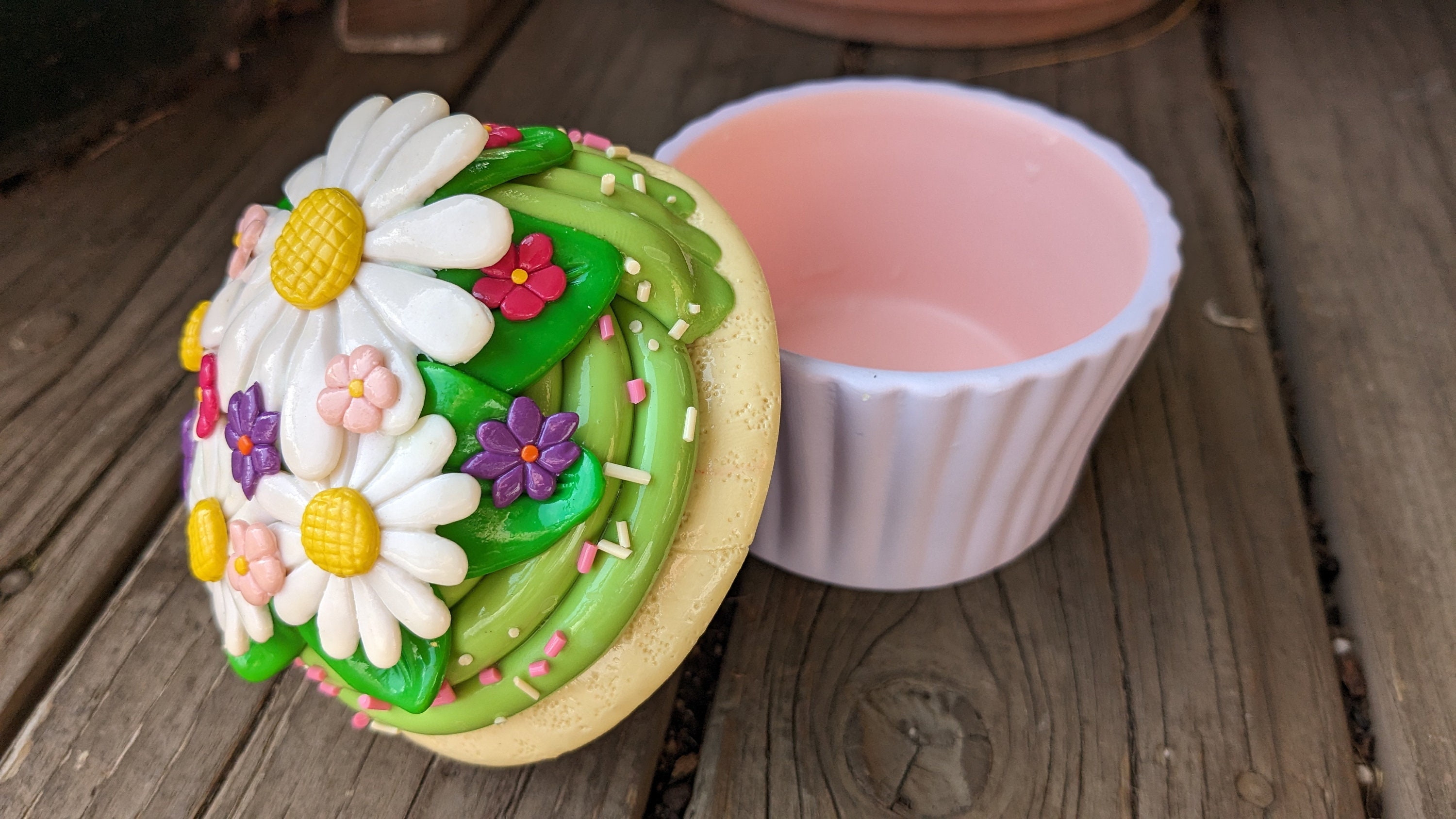Adorable Vintage Ceramic Cupcake Trinket Dish With Lovely Clay Flowers ...