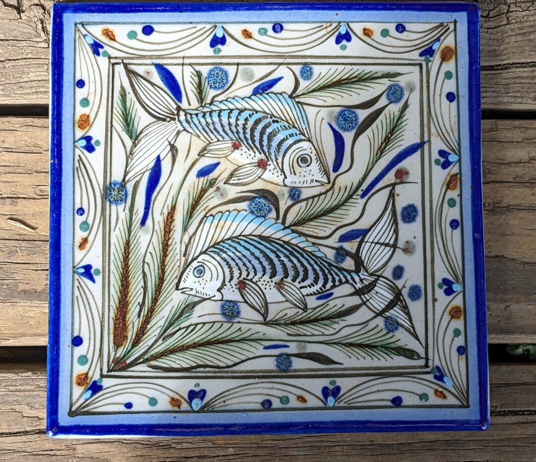 Beautiful Mexican Hand Painted Large Ceramic Fish Tile - Etsy