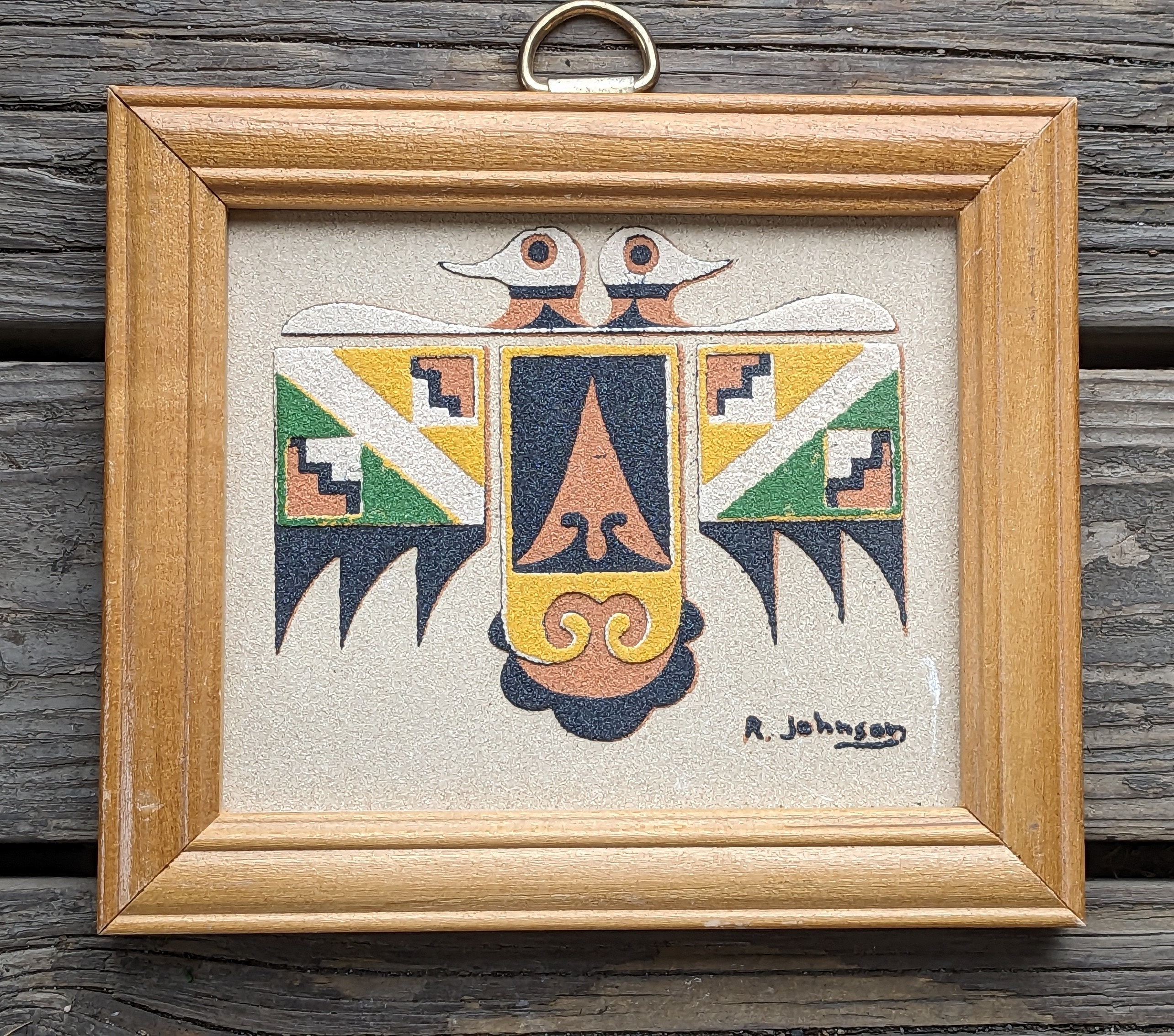 Vintage Native American Sand Painting, Zuni Thunderbird Bearer of the ...
