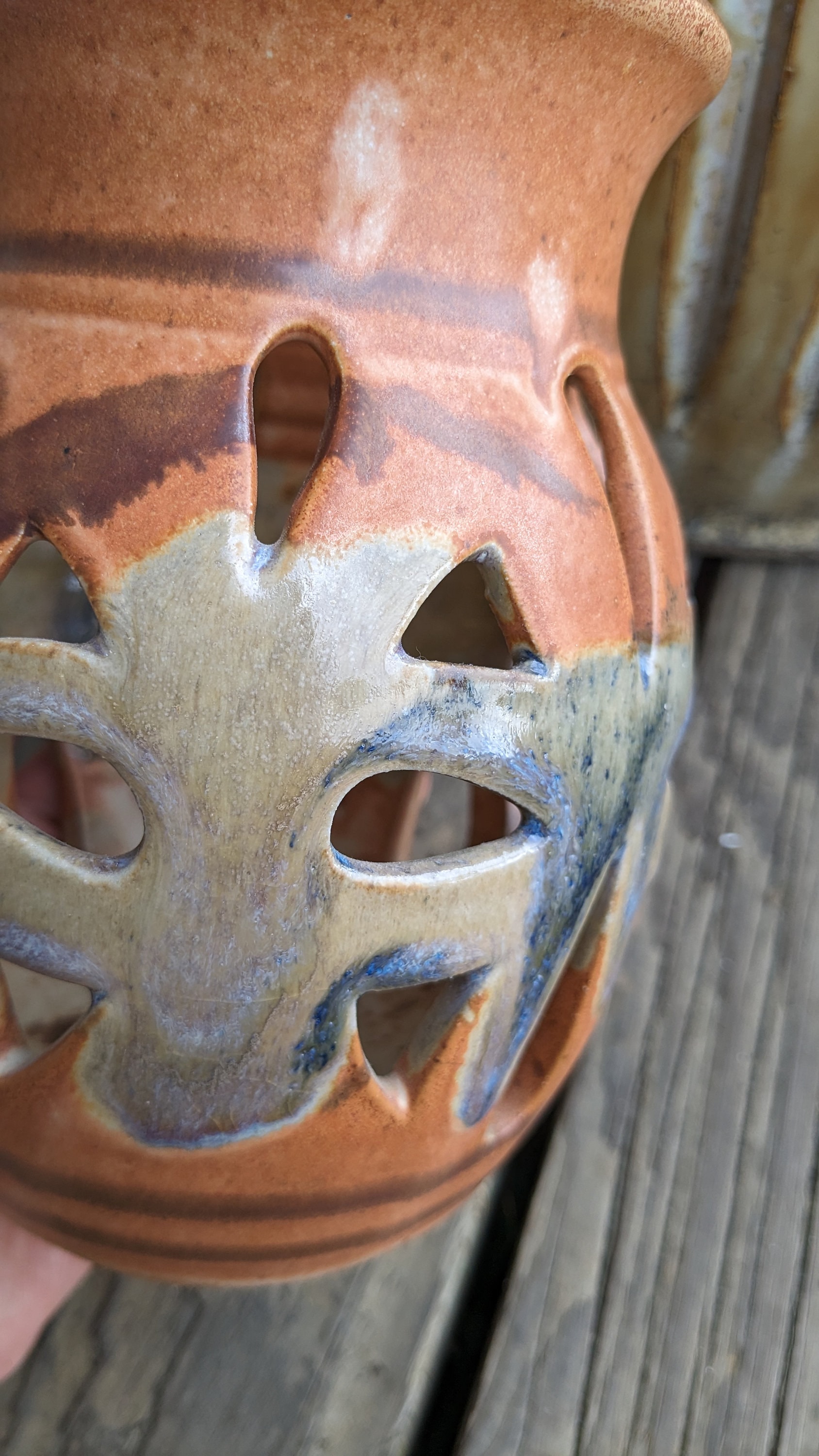 Lovely Hand Sculptured Earthtone Glazed Ceramic Lantern, Art Pottery ...