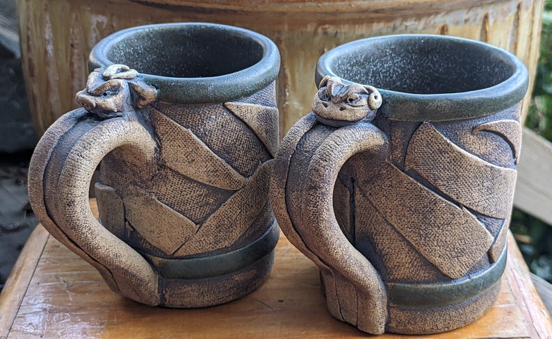 Unique Vintage, Gargoyle Art Pottery Mugs, Set of Two, 1984 Signed by ...