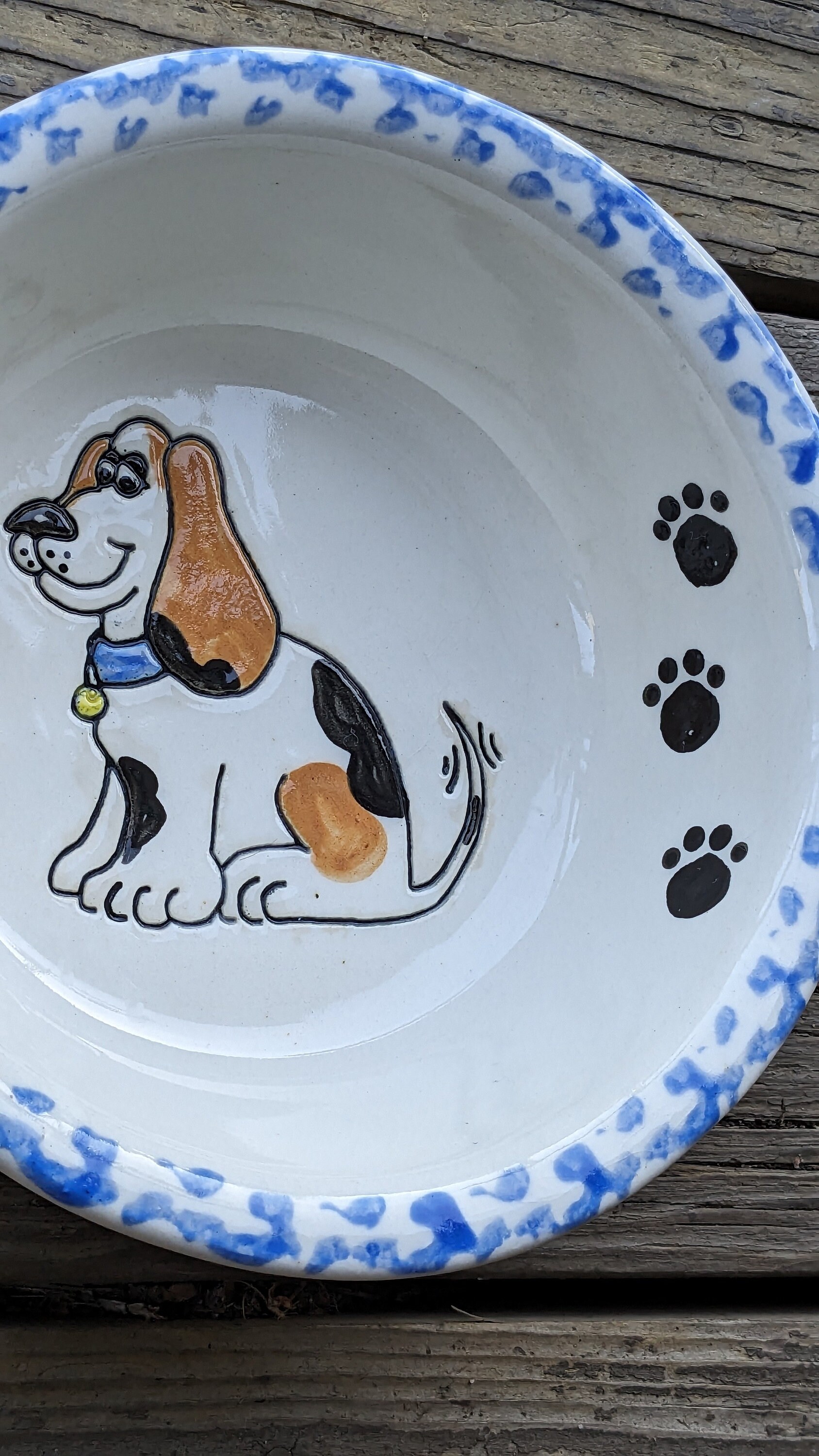 Sweet Vintage Ceramic Hand Painted Dog Bowl, Adorable Dog and Paw ...