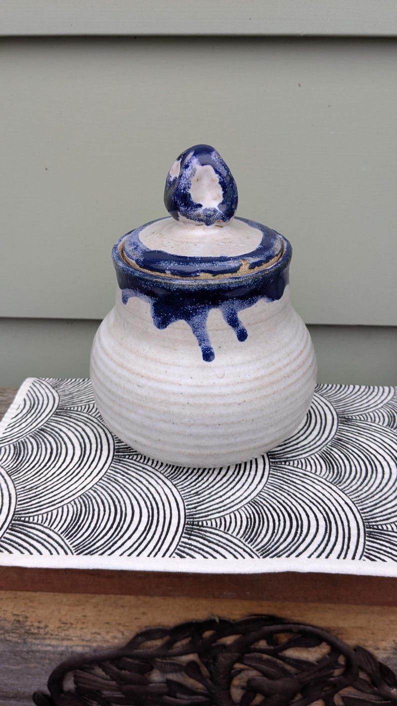 Vintage Studio Pottery Lidded Jar, Artist Signed, Blue and Grey Glazes, Pottery Tea Holder ...