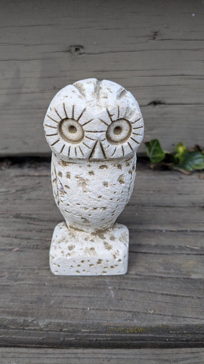 Vintage Greek Hand Carved Stone Owl Figurine, Lovely Details, Porous ...