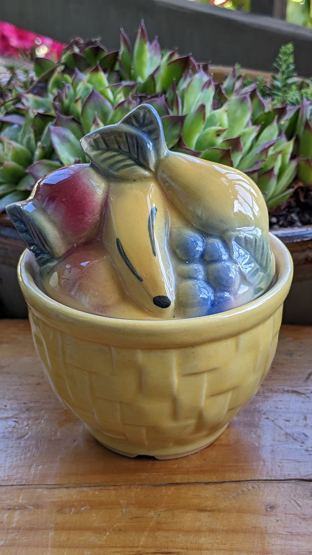 Vintage Shawnee Ceramic Jam or Condiment Jar, Bright Yellow Basket ...