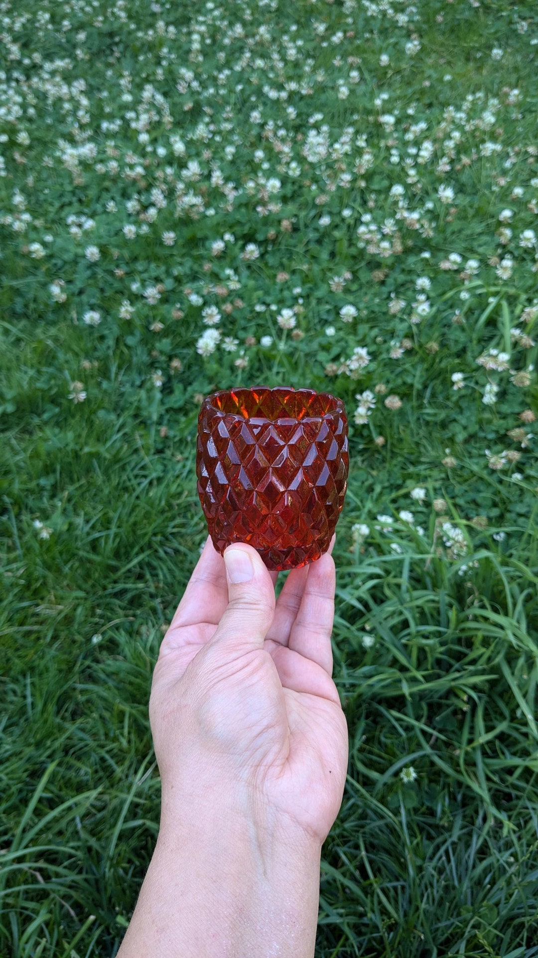 Vintage Diamond Point Amberina, Orange Colored Glass Votive Candle ...