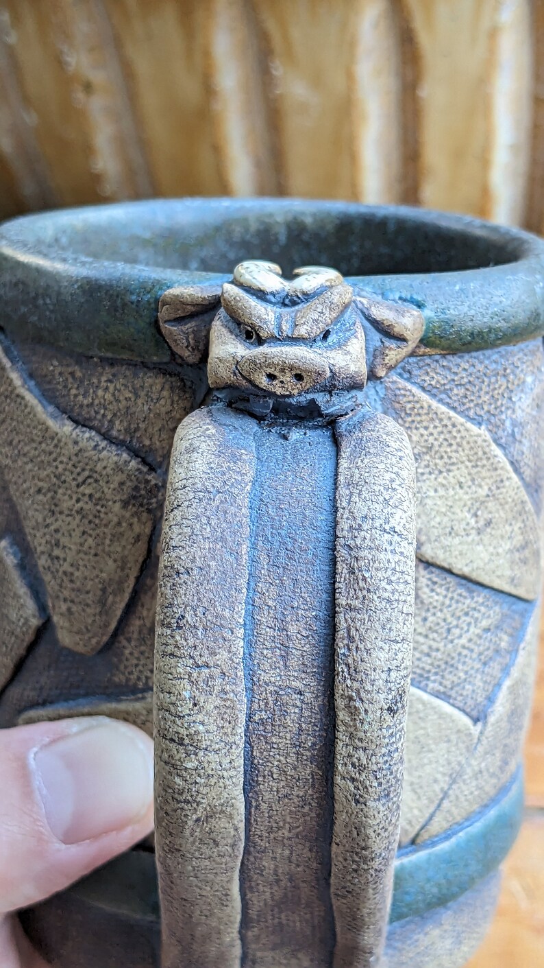 Unique Vintage, Gargoyle Art Pottery Mugs, Set of Two, 1984 Signed by ...