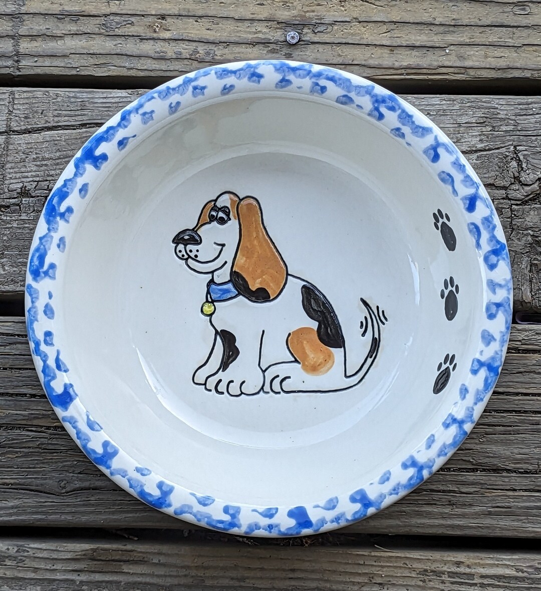 Sweet Vintage Ceramic Hand Painted Dog Bowl, Adorable Dog and Paw ...