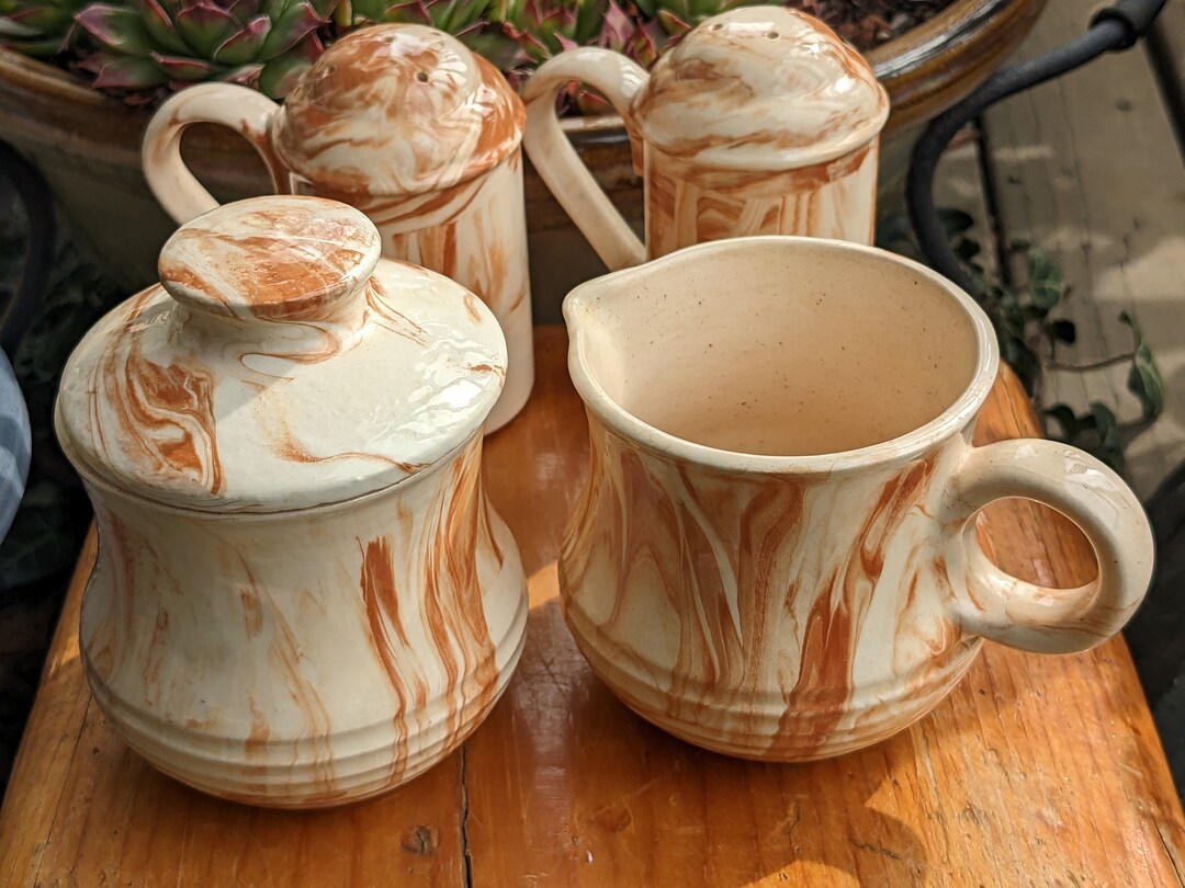 Vintage Alaska Mud Pottery Set creamer and Sugar and Salt and Pepper ...