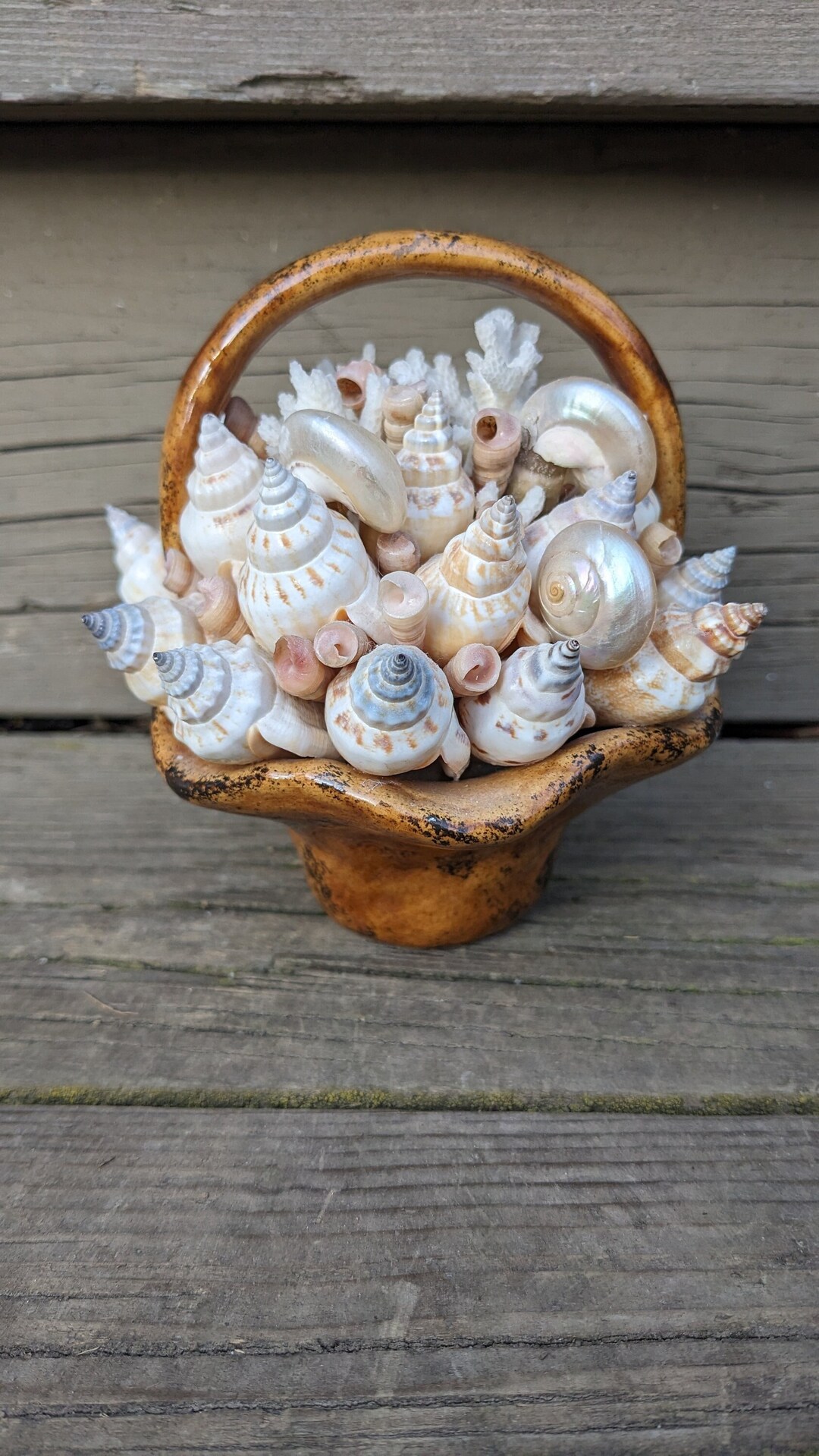 Vintage Ceramic Basket With Shells and Coral, Vintage Handmade, Ocean ...