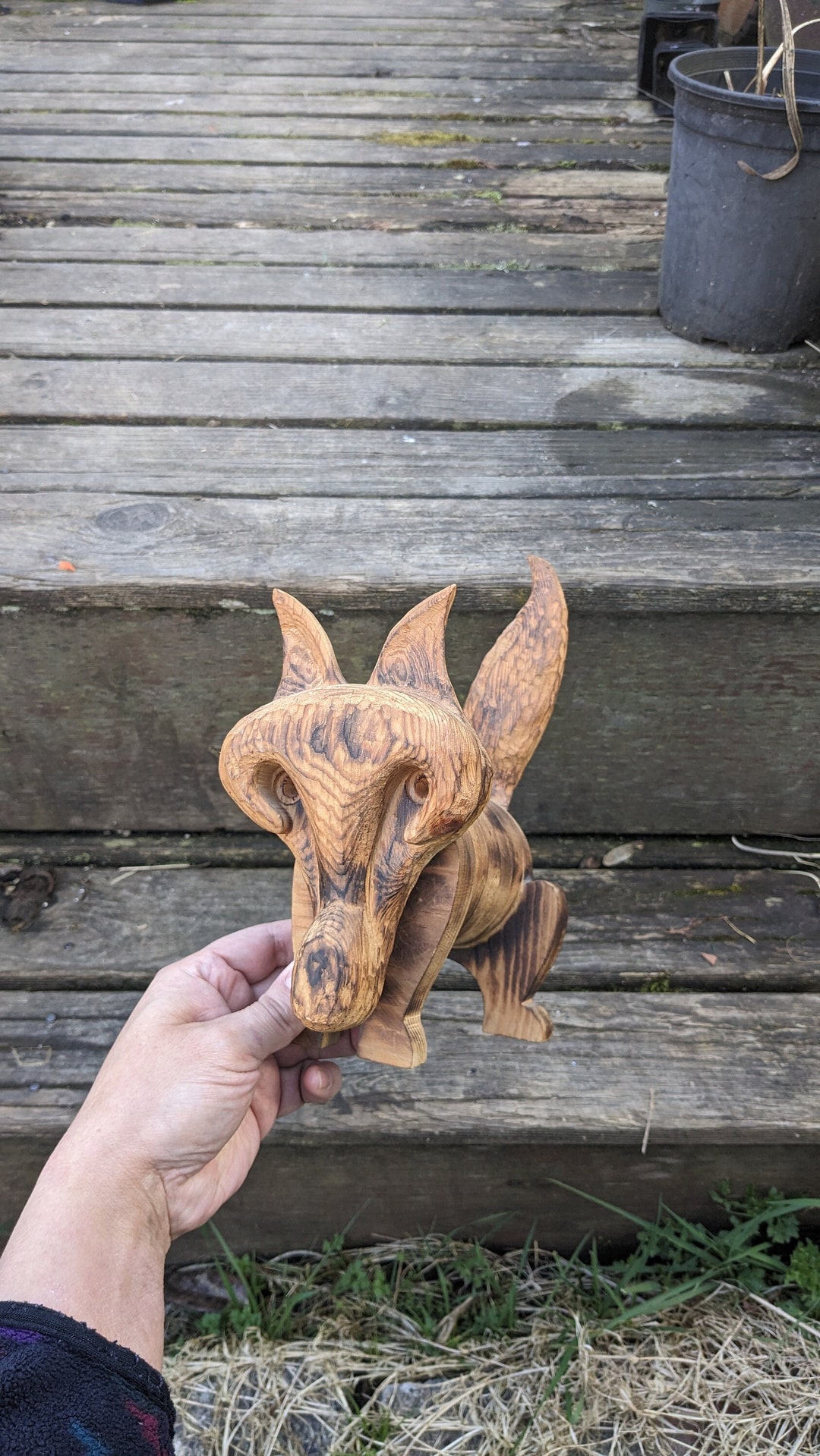 Vintage Folk Art Wood Wolf Coin Bank, Piggy Bank, Handcrafted ...
