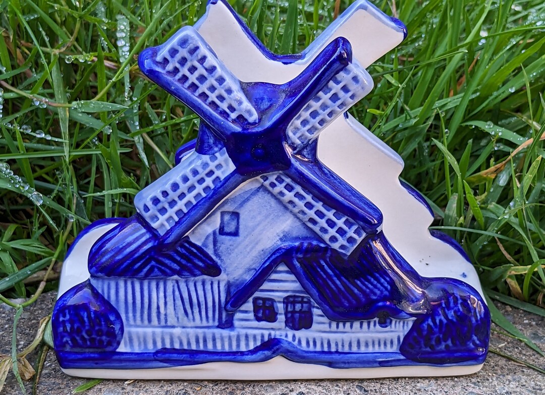 Vintage Windmill Napkin or Letter Holder, Delft Blue Pottery Company ...