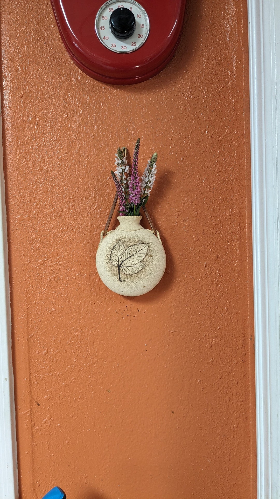 Art Pottery Small Hanging Wall Vase, Leather Strap for Hanging, Artist ...