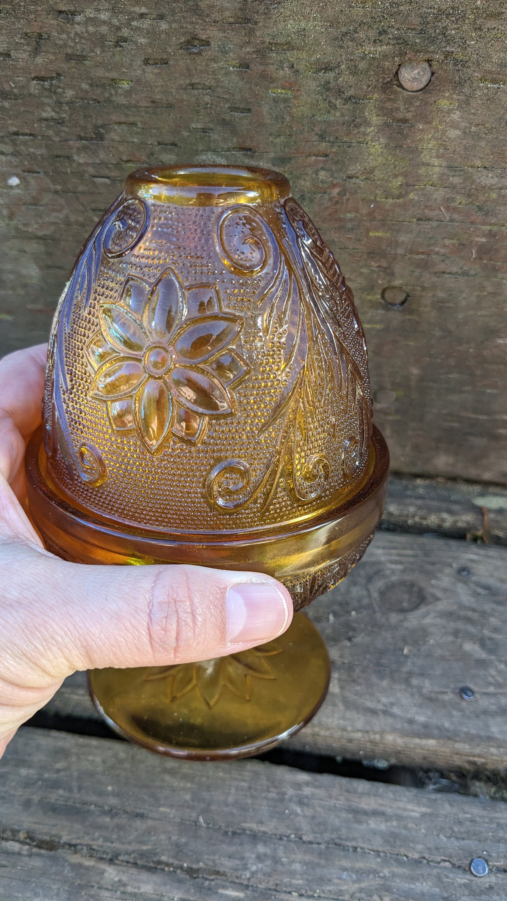 Beautiful Vintage Amber Tiara Indiana Glass Fairy Lamp, Lovely Glow ...