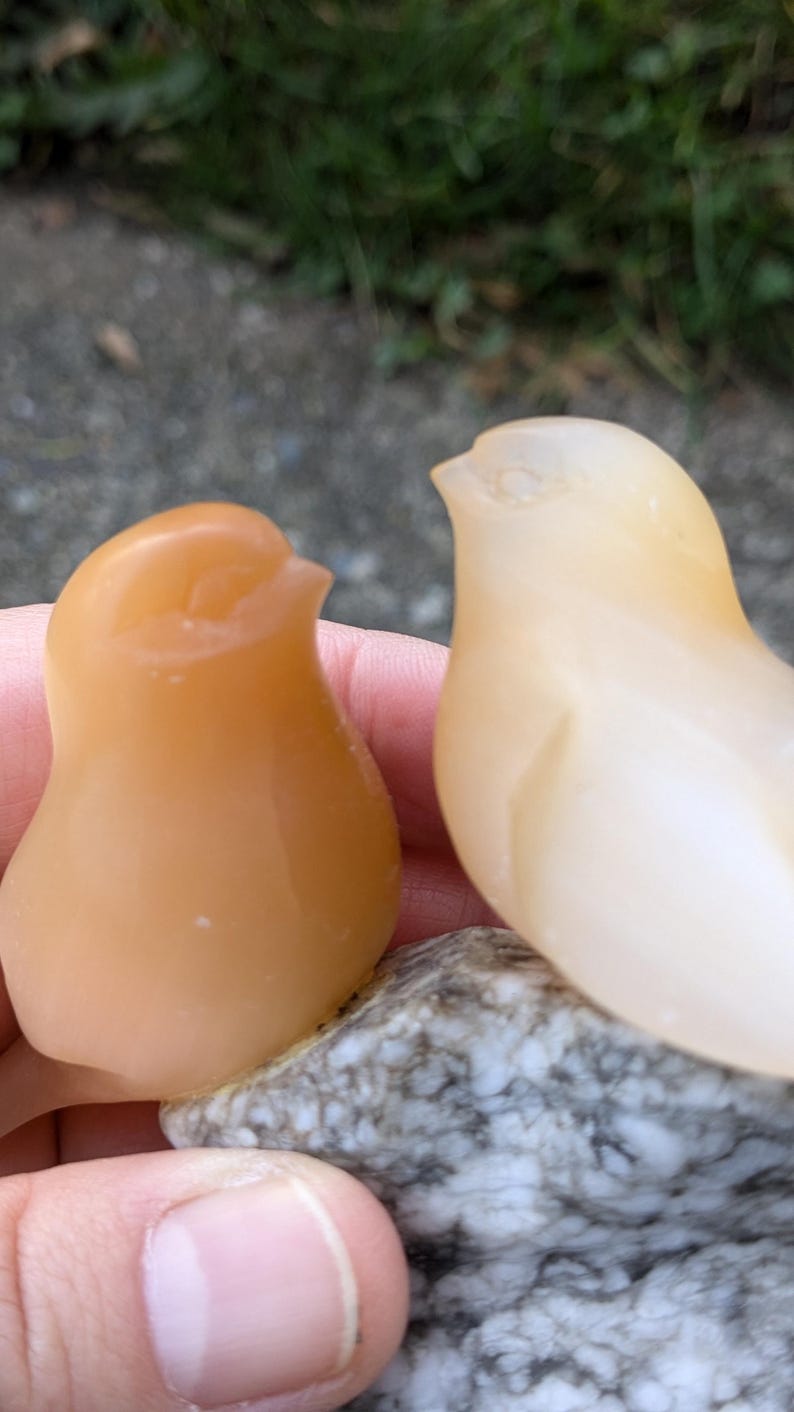 Vintage Selenite Stone Birds Figurine, Hand Carved Orange Selenite ...