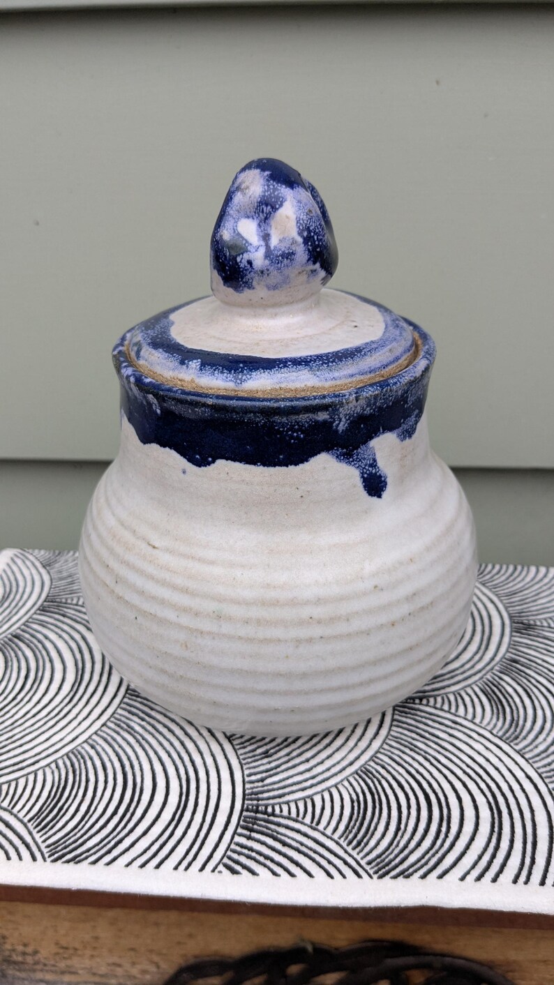 Vintage Studio Pottery Lidded Jar, Artist Signed, Blue and Grey Glazes, Pottery Tea Holder ...