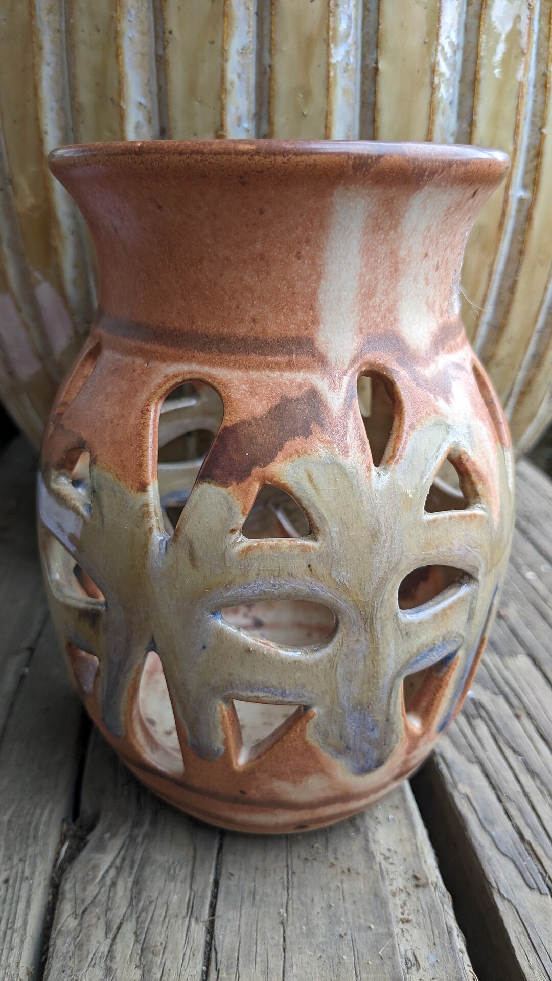 Lovely Hand Sculptured Earthtone Glazed Ceramic Lantern, Art Pottery ...