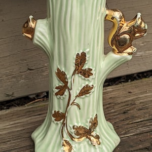 Vintage Green and Gold Squirrel Tree Vase, Bud Vase, F&M Artware, Hand ...