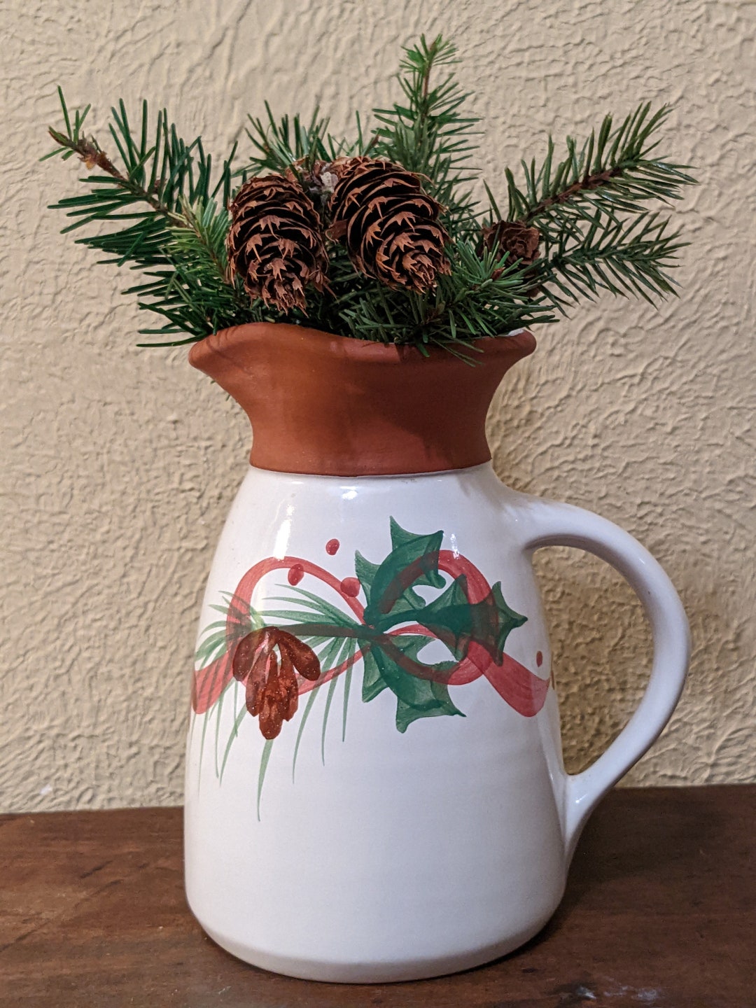 Vintage Emerson Creek Pottery Holiday Jug/vase/pitcher, Pinecone and ...