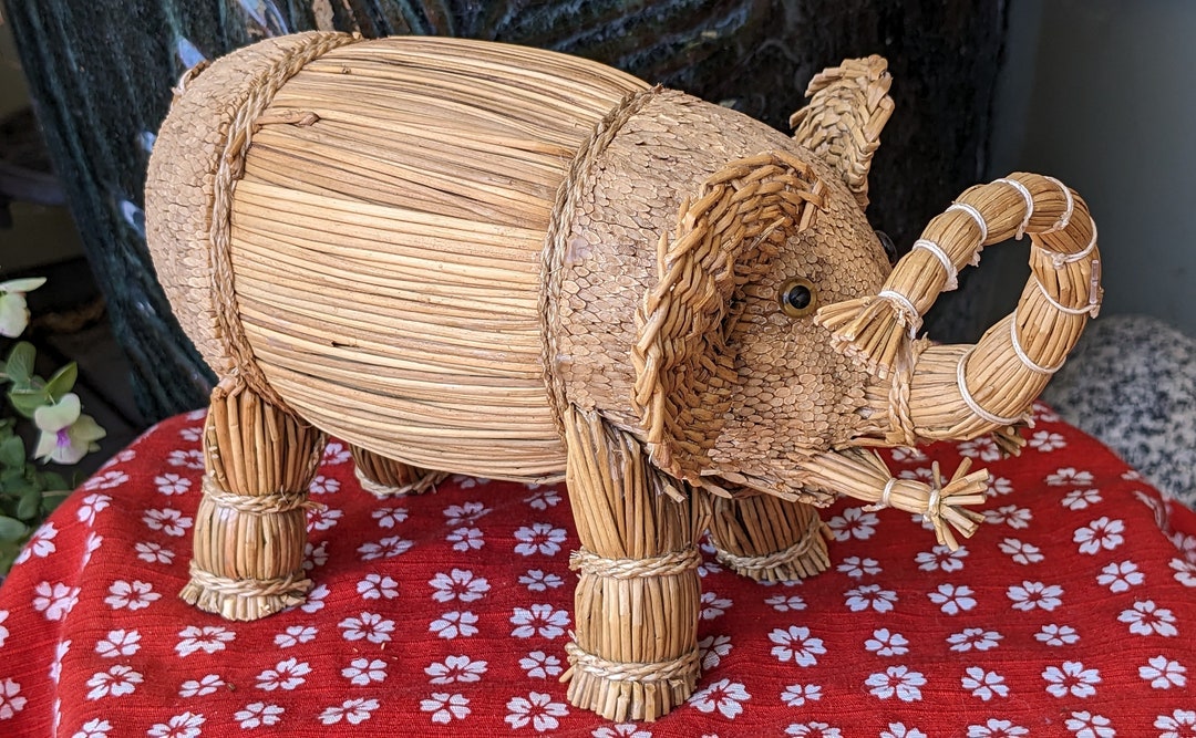 Vintage Handmade Straw Elephant, Trunk up for Good Luck - Etsy