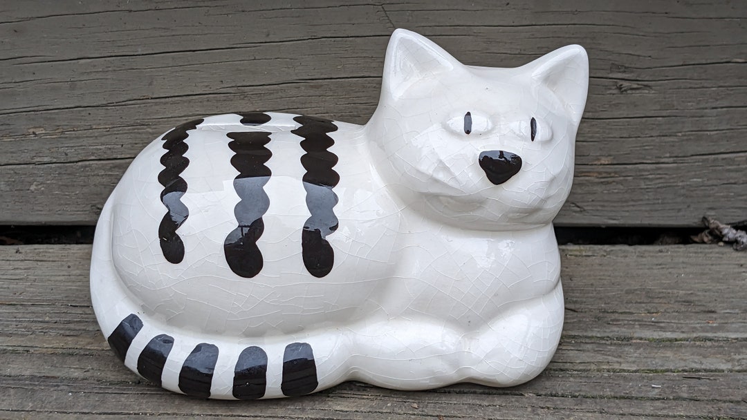 Adorable Vintage Black and White Ceramic Cat Coin Bank, Cat Piggy Bank ...