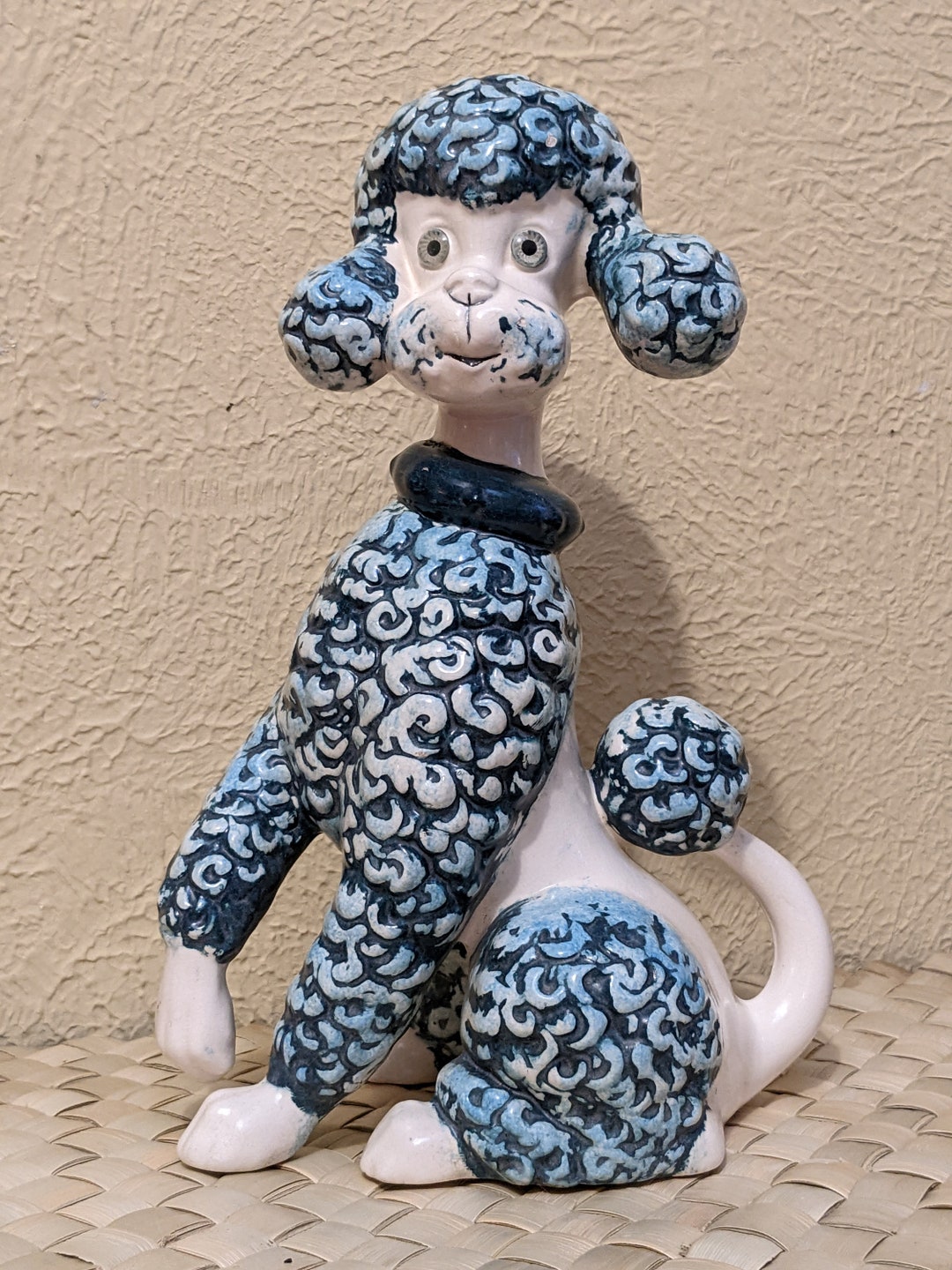 Vintage Ceramic Poodle 11" Tall, Blue, Kitschy Fun Poodle, Large Poodle ...