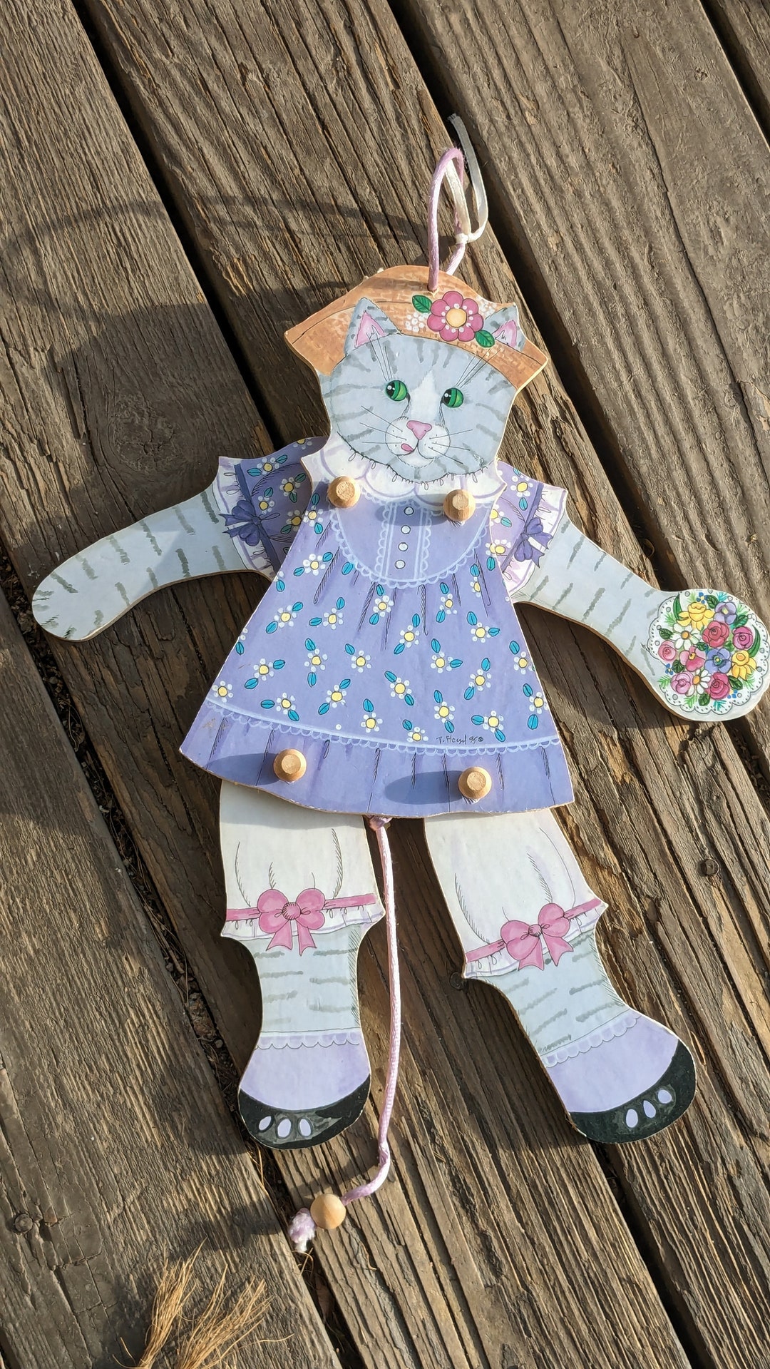 Vintage Laughing Moon Productions 10" Wood Dancing Cat Puppet With ...