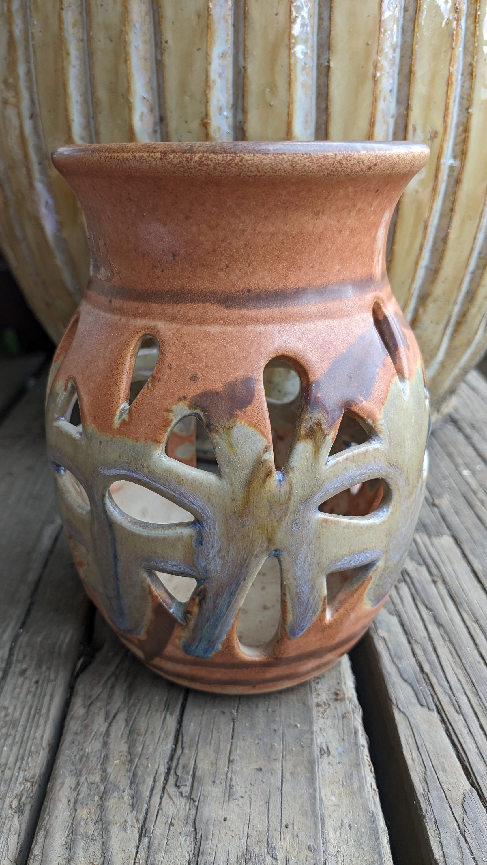 Lovely Hand Sculptured Earthtone Glazed Ceramic Lantern, Art Pottery ...