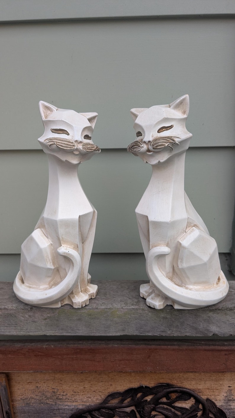 Vintage 1961 Mid Century Modern Cubist Cat Statues, Set of Two Stamped ...