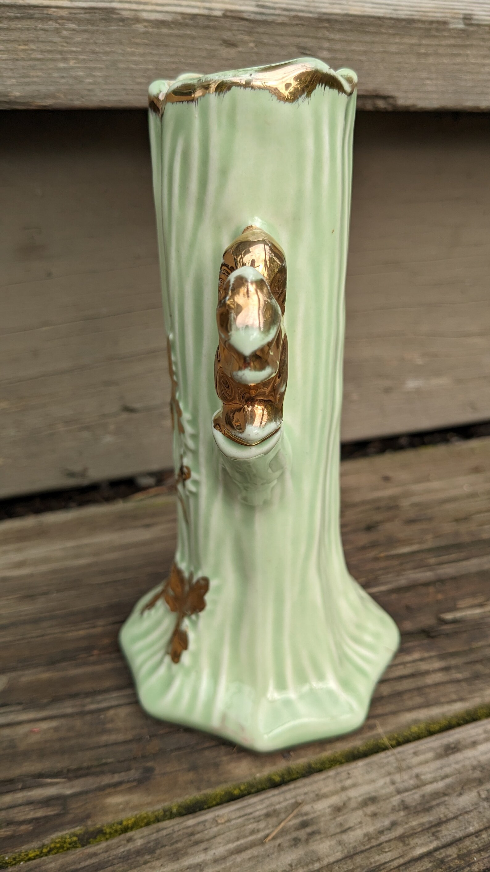 Vintage Green and Gold Squirrel Tree Vase, Bud Vase, F&M Artware, Hand ...