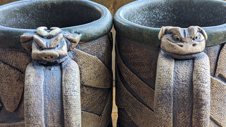 Unique Vintage, Gargoyle Art Pottery Mugs, Set of Two, 1984 Signed by ...