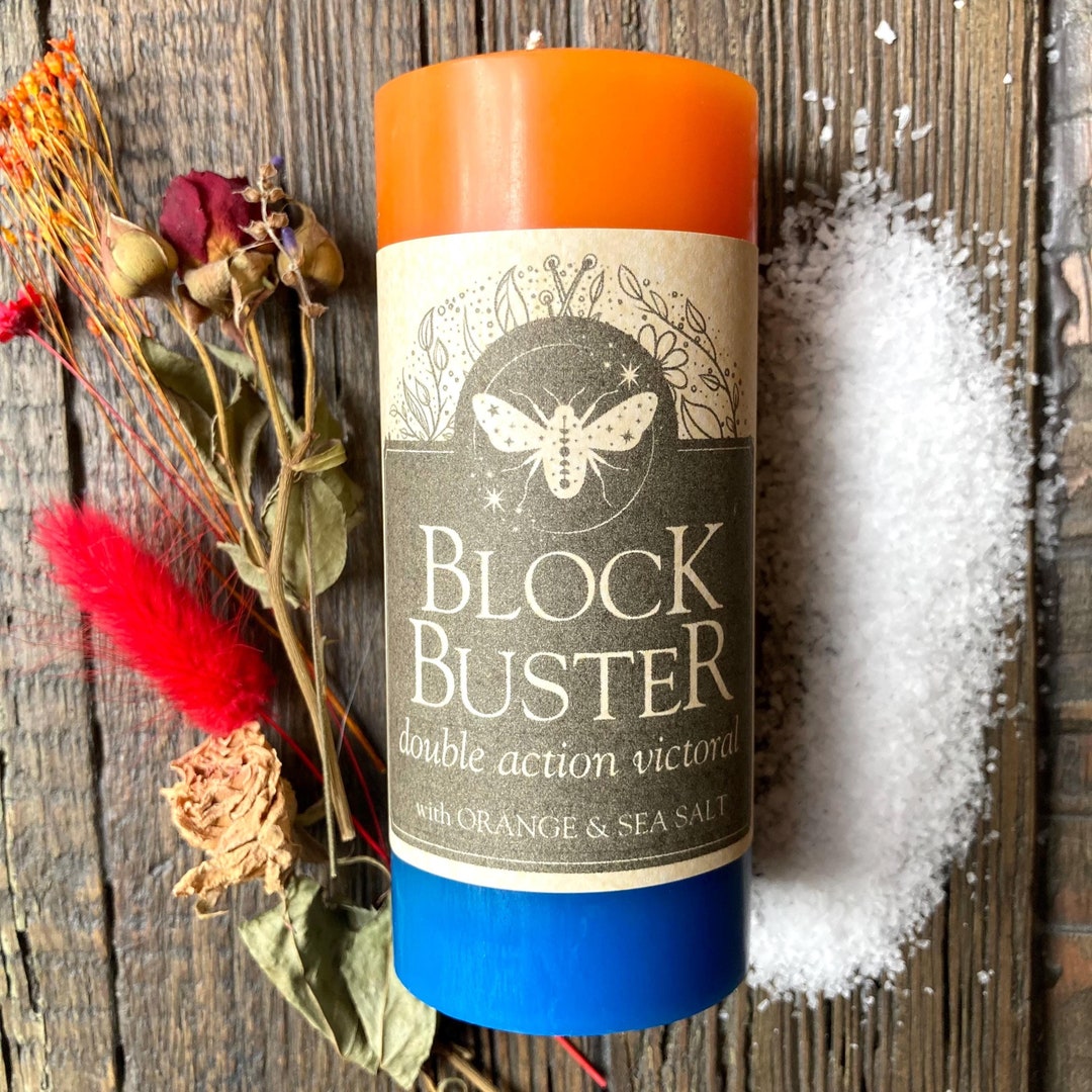 Block Buster Candle - 2x4 Double Action Orange Blue Ritual Candle ...