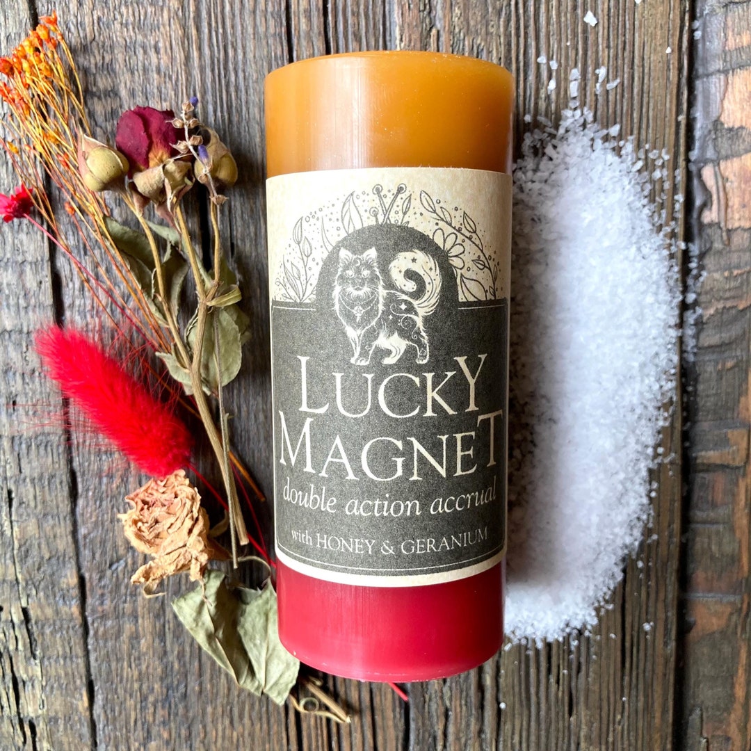 Lucky Magnet Candle - 2x4 Double Action Gold Red Ritual Candle ...