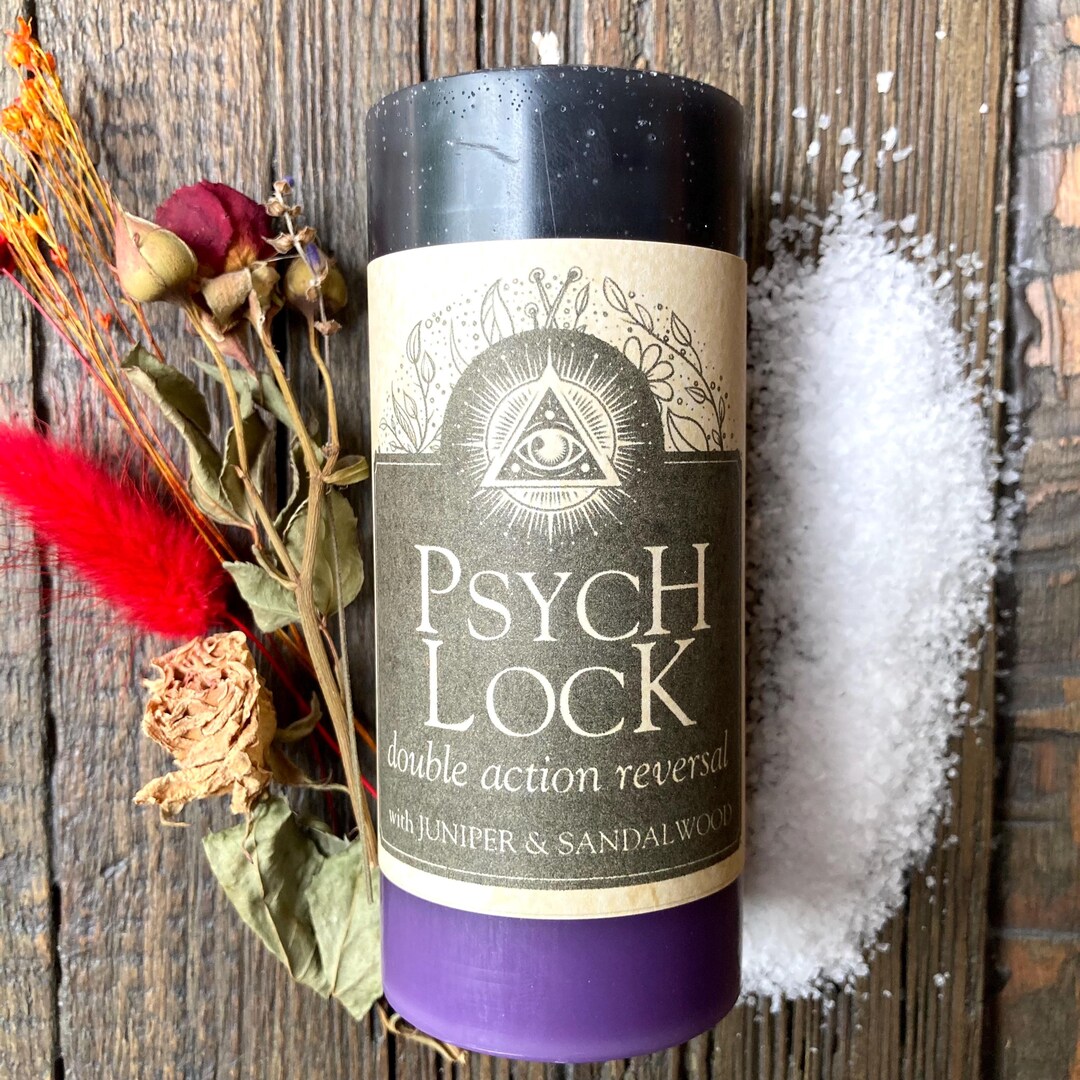 Psych Lock Candle - 2x4 Double Action Black Purple Ritual Candle ...