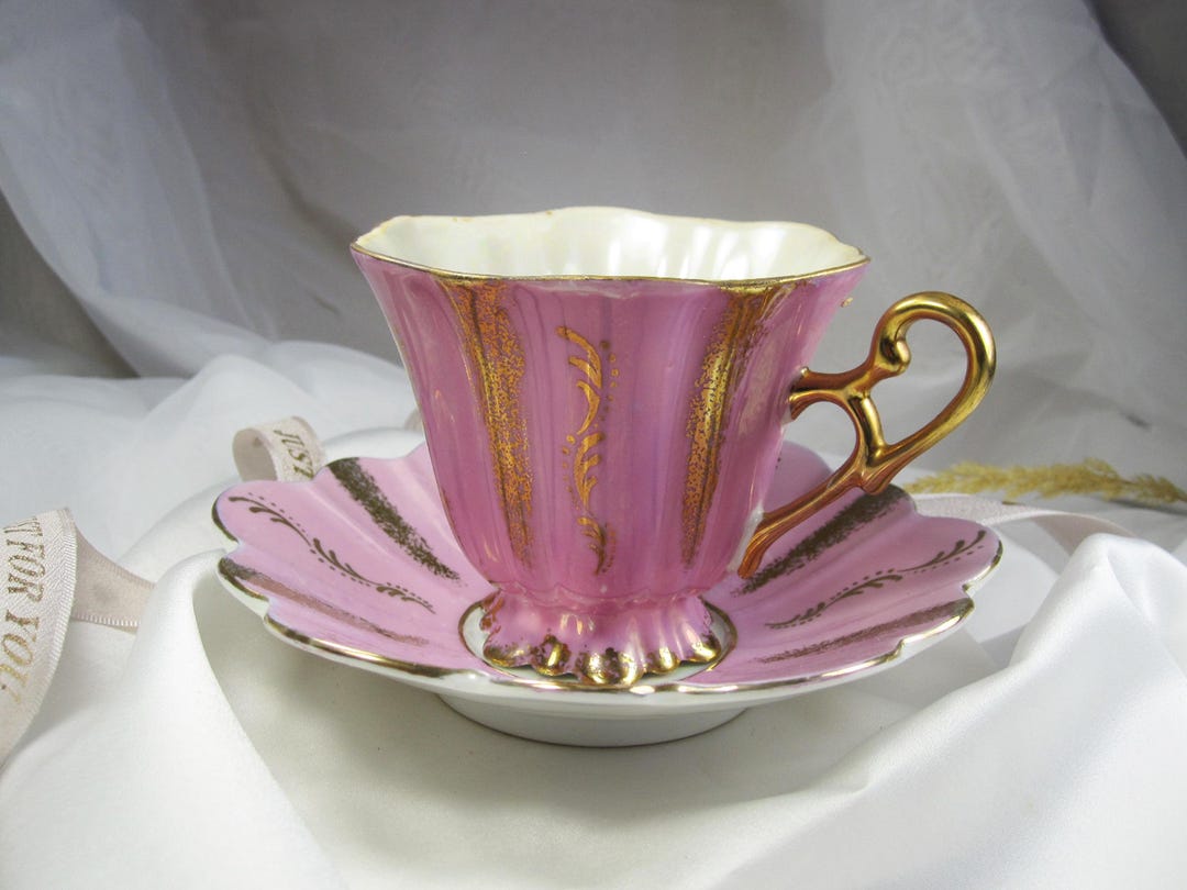 Vintage Shafford Bone China Cup and Saucer Hand Decorated Pink and Gold ...