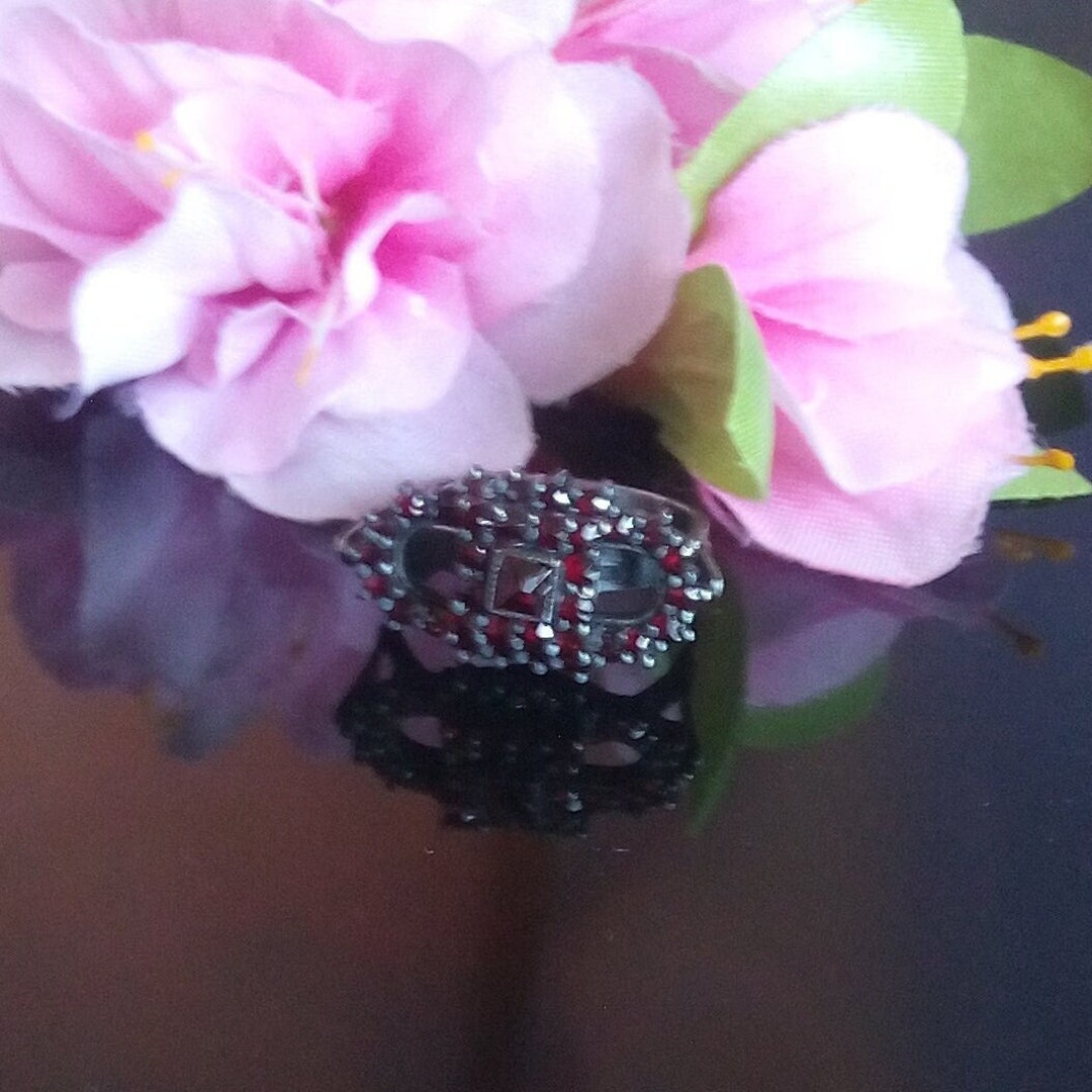 Vintage Bohemian Garnet Silver Ring, Bohemian Garnet Ring, Garnet ...
