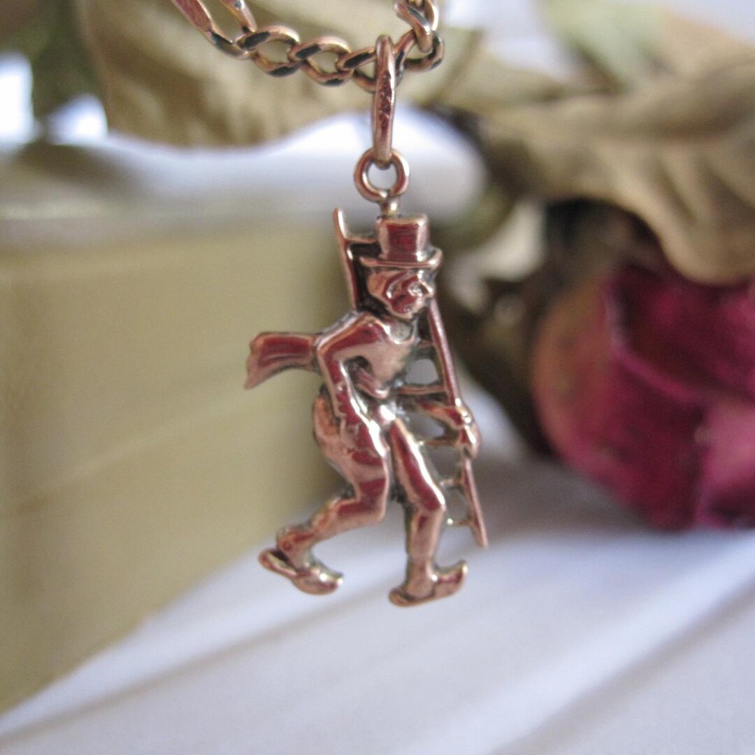 Vintage 8kt Gold Charm Chimney Sweep Man With Ladder, Chimney Man Charm ...