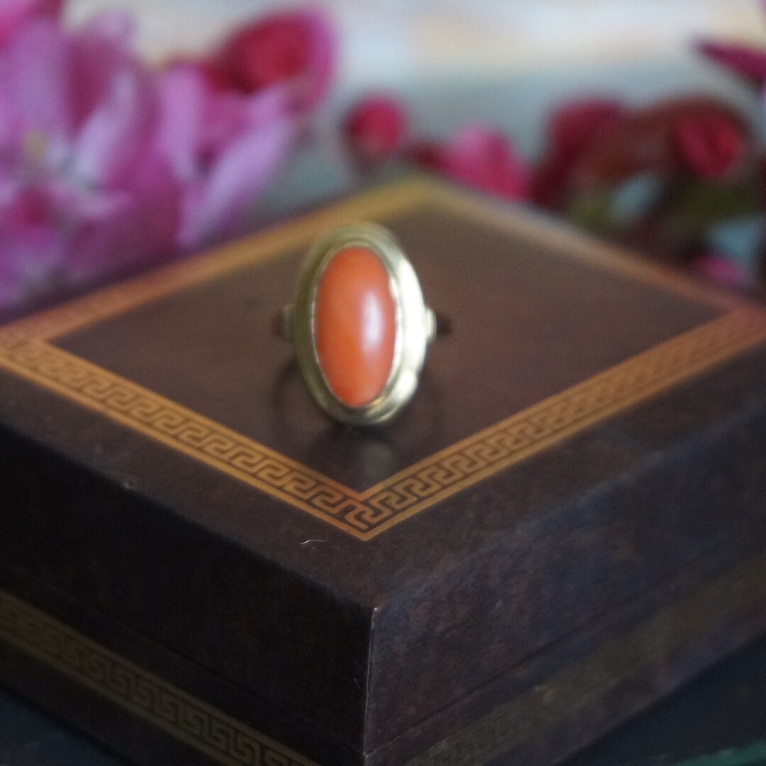 Vintage 8kt Solid Gold Ring Mediterranean Red Coral Ring, Mid Century ...