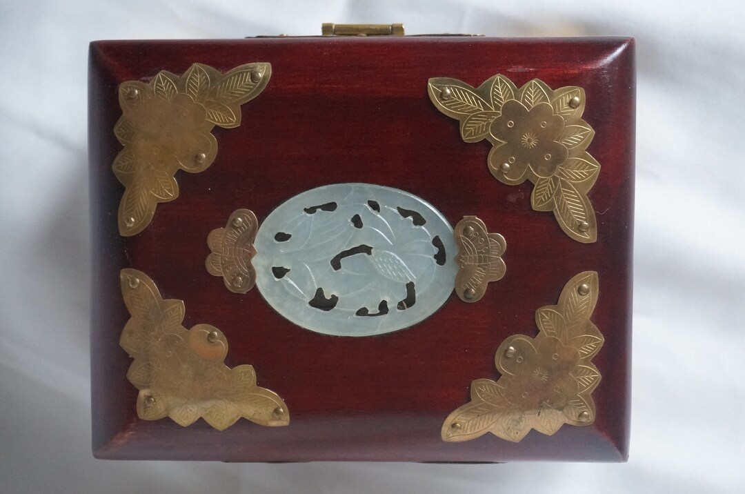 Vintage Chinese Jade Jewelry Box, Asian Jewelry Box, Wood & Jade ...