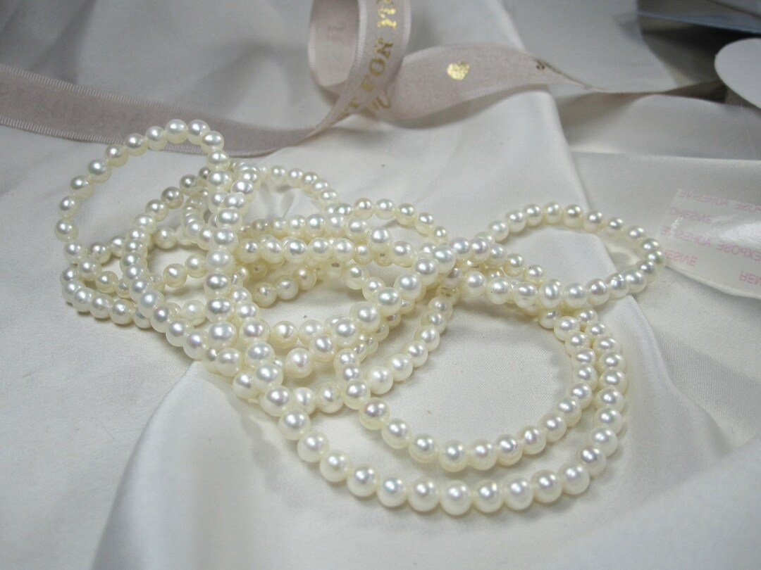 Vintage Natural Snow-white Pearls, Genuine Pearl Necklace, 50 Inch & 1 ...