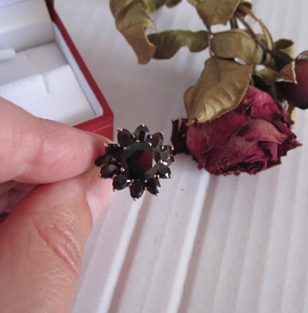 Antique Bohemian Garnet Gold Ring, Victorian Garnet Ring Size 9, Gold ...