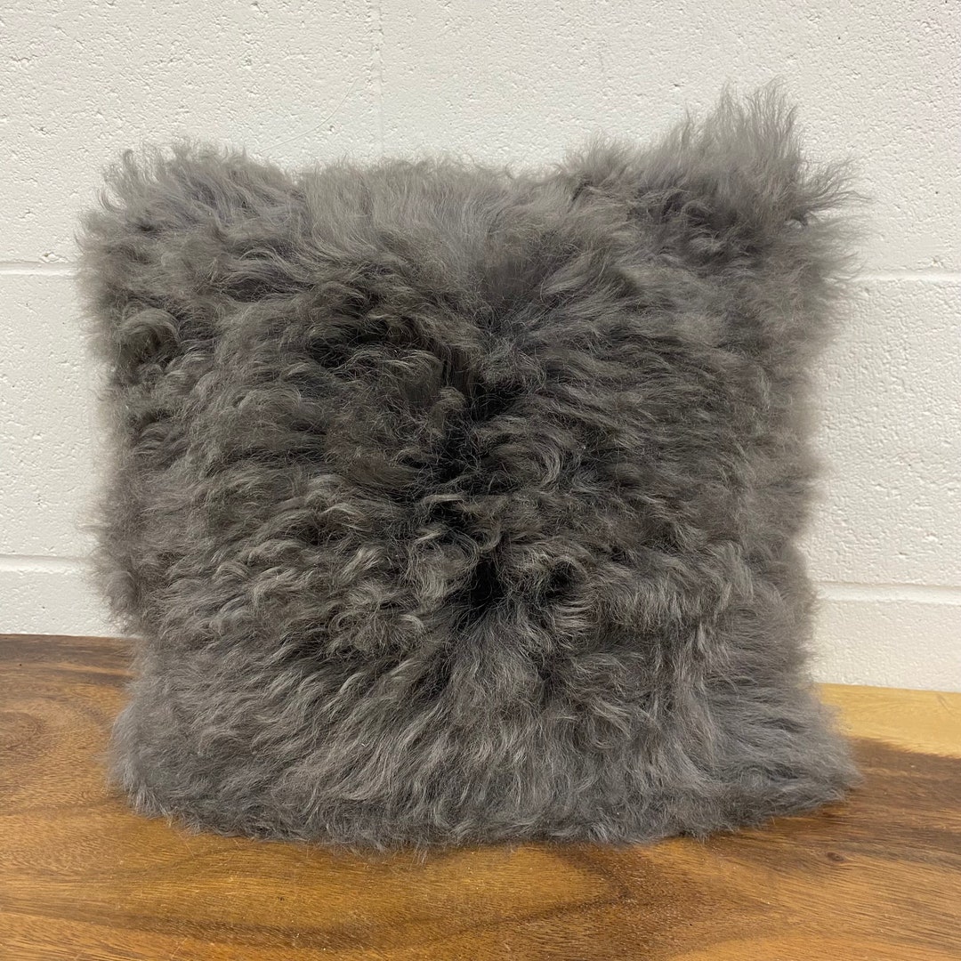 Grey Mongolian Wool Accent Pillow 15” Square - Etsy