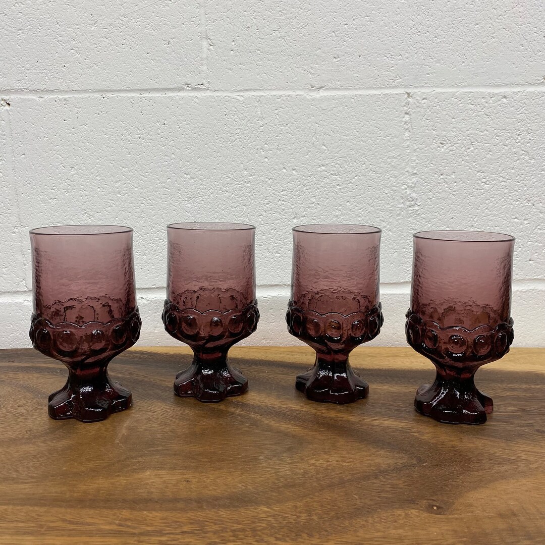 Set of 4 Tiffin Franciscan Madeira Crystal Purple Water or Wine Goblets ...