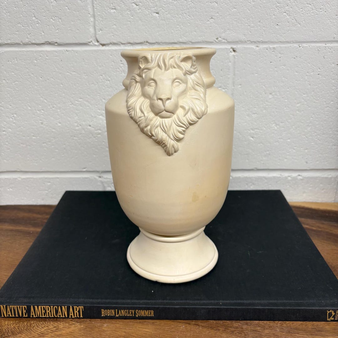 Vintage Ceramic Double Lion Head Urn Vase - Etsy