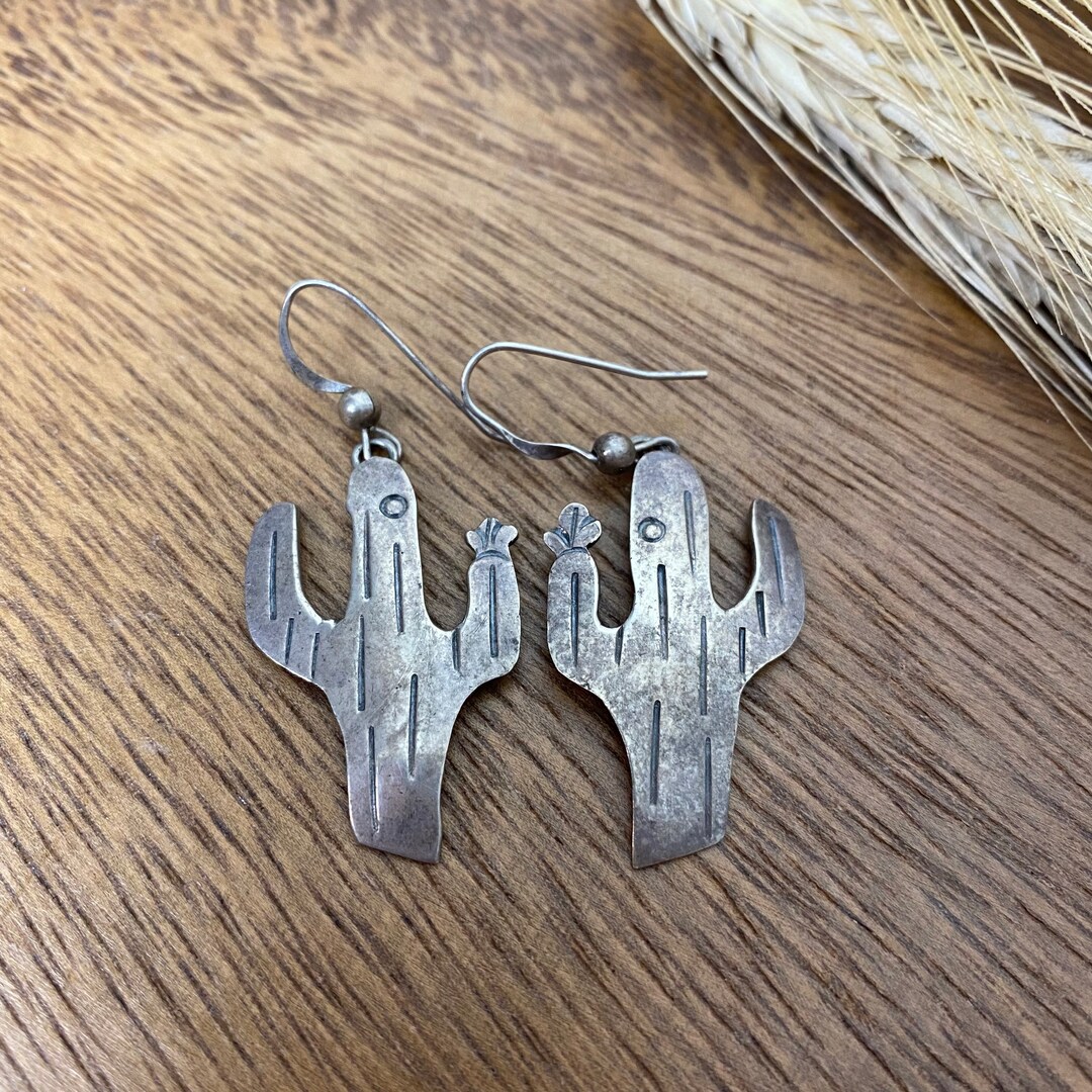 925 Sterling Silver Saguaro Cactus Earrings - Etsy